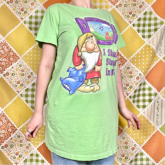 Disney | Tops | Vintage Y2k Green Shoulda Stayed In Bed Grumpy Night ...